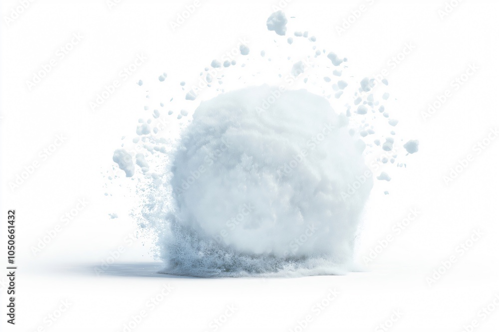 Snowball exploding, snow particles flying in winter scene. Cold, icy ...