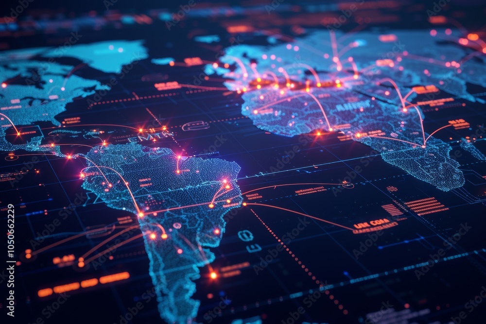 Global air travel traffic visualized on a detailed world map showcasing ...