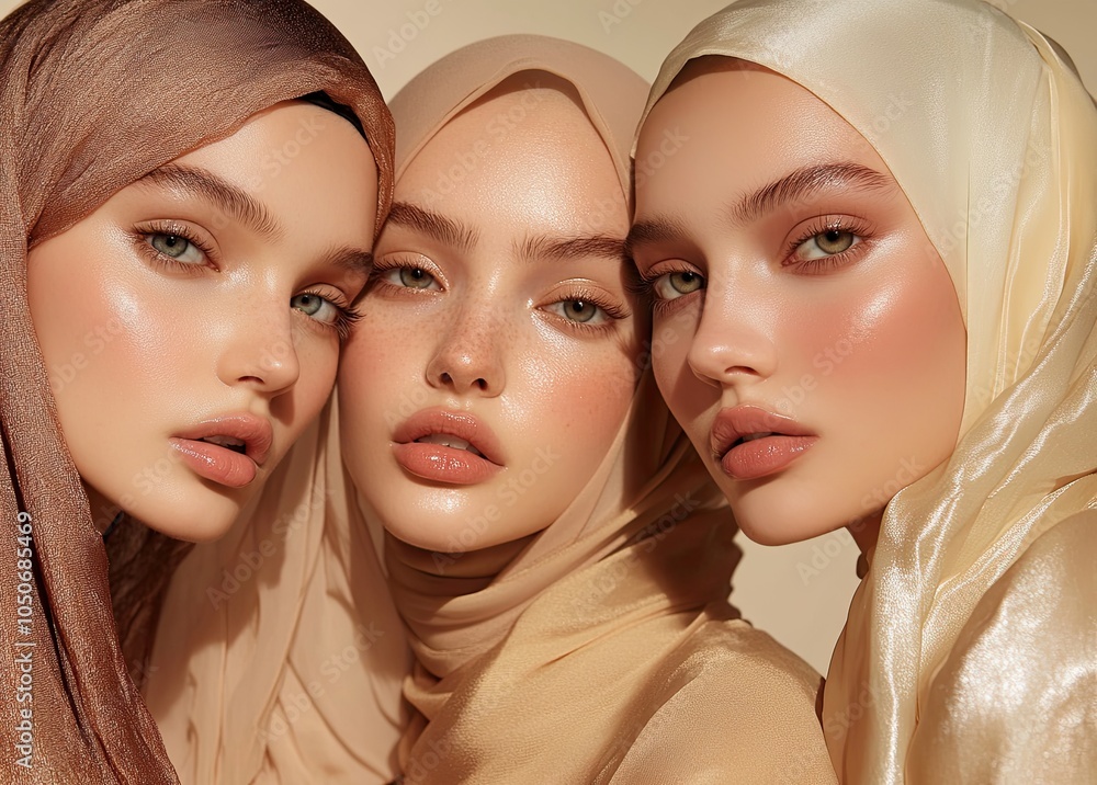 beautiful women of different ethnicities wearing hijabs, each in their ...