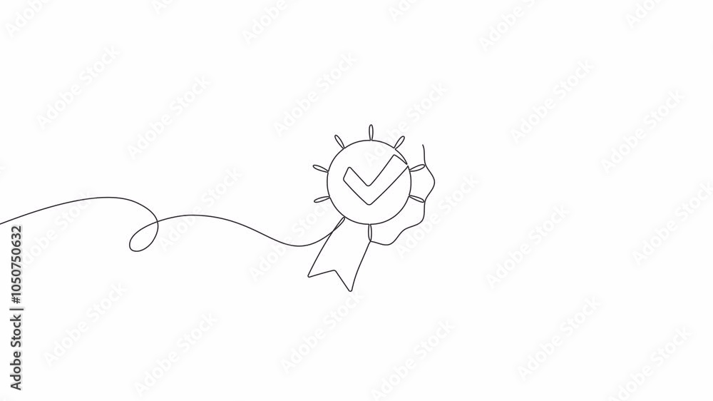 Video. Continuous editable line drawing of winner's award. Insignia ...