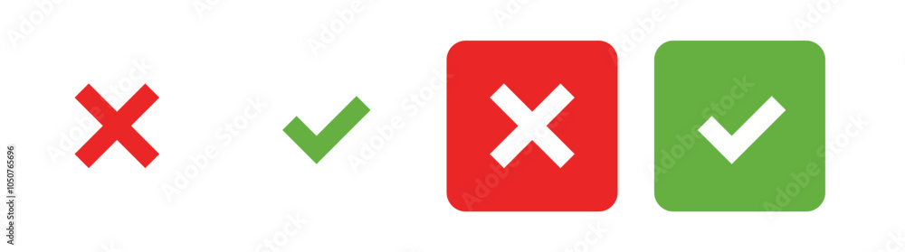 check mark icon button set. check box icon with right and wrong buttons and yes or no checkmark ...
