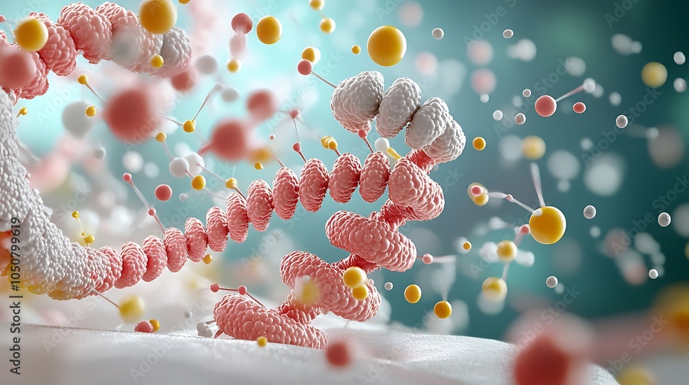 Protein Molecule with Spiral and Helix Chains A complex protein ...
