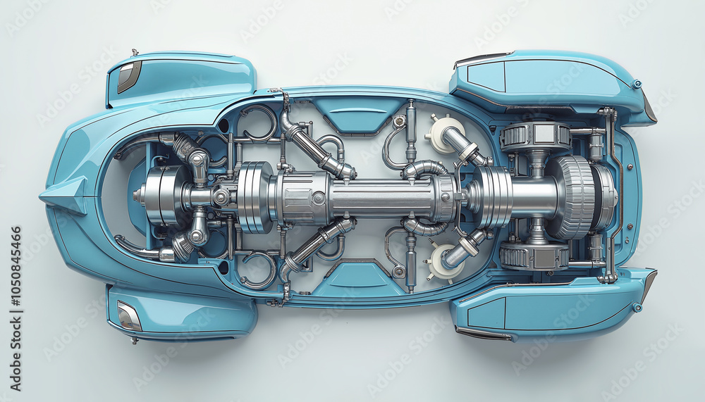 Vintage Car Engineering Cutaway View Showing Complex Mechanical ...