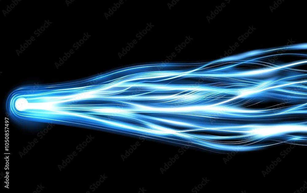 Dynamic blue light beam streaking through a dark background creates a ...