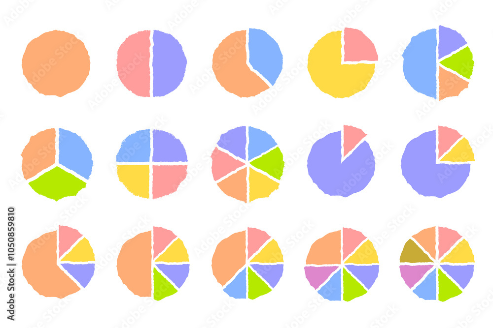 Set of pie charts with different variations of cut out sectors and ...