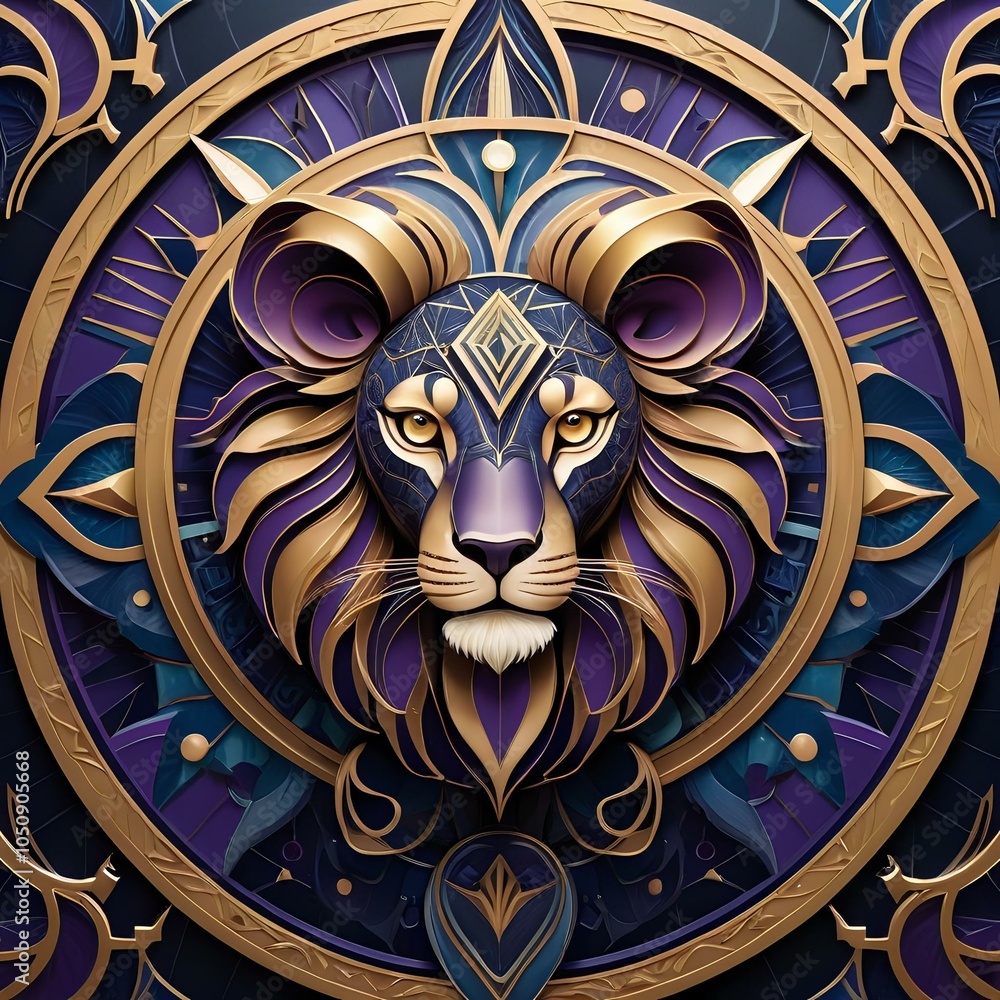 Leo Zodiac Fire Sign in Art Deco Style - Horoscope and Astrology Symbol ...