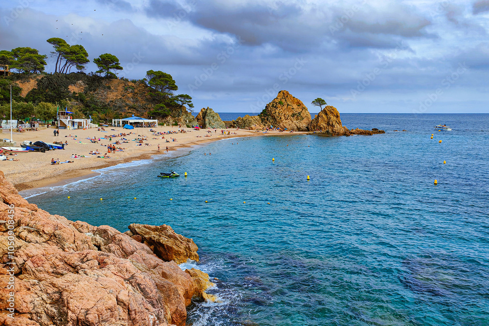 Beautiful Mediterranean sandy Mar Menuda beach in Tossa de Mar ...