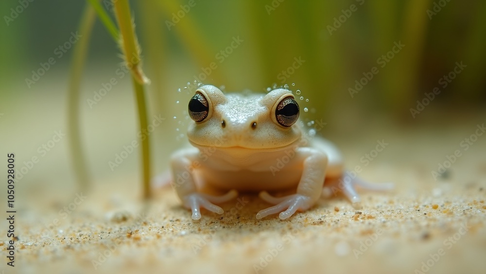 Tiny dwarf clawed frog underwater with translucent skin delicate ...