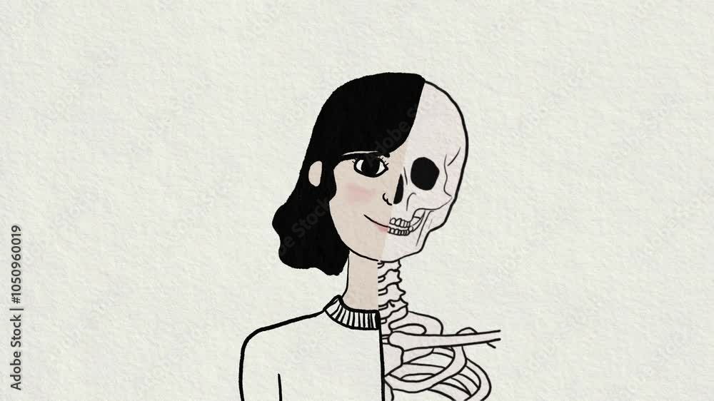2D Cartoon of Human Anatomy Animation with Half Human, Half Skeleton ...