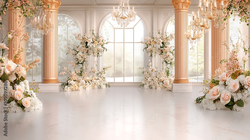 Luxurious wedding backdrop with a floor-to-ceiling marble wall ...
