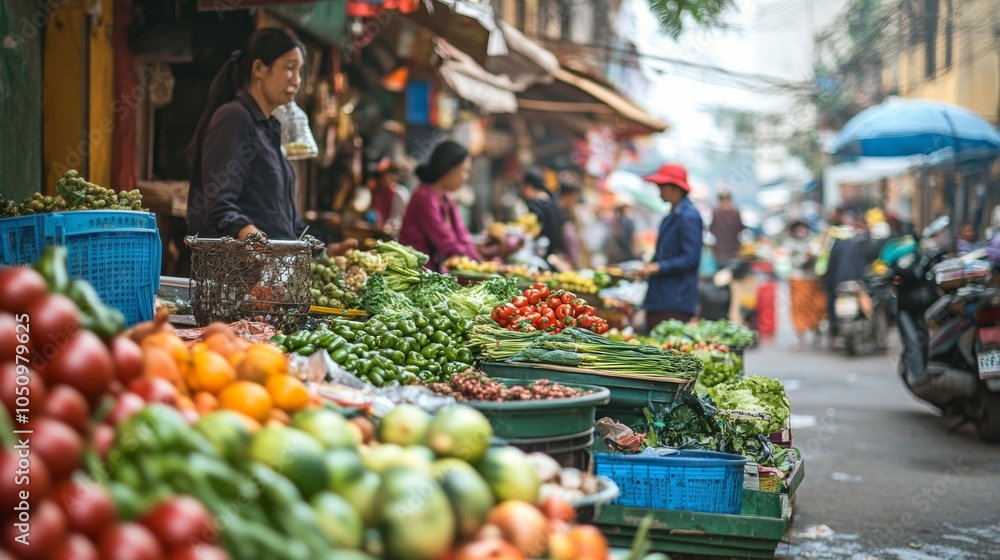Socioeconomic equality symbolized by a bustling city street market ...