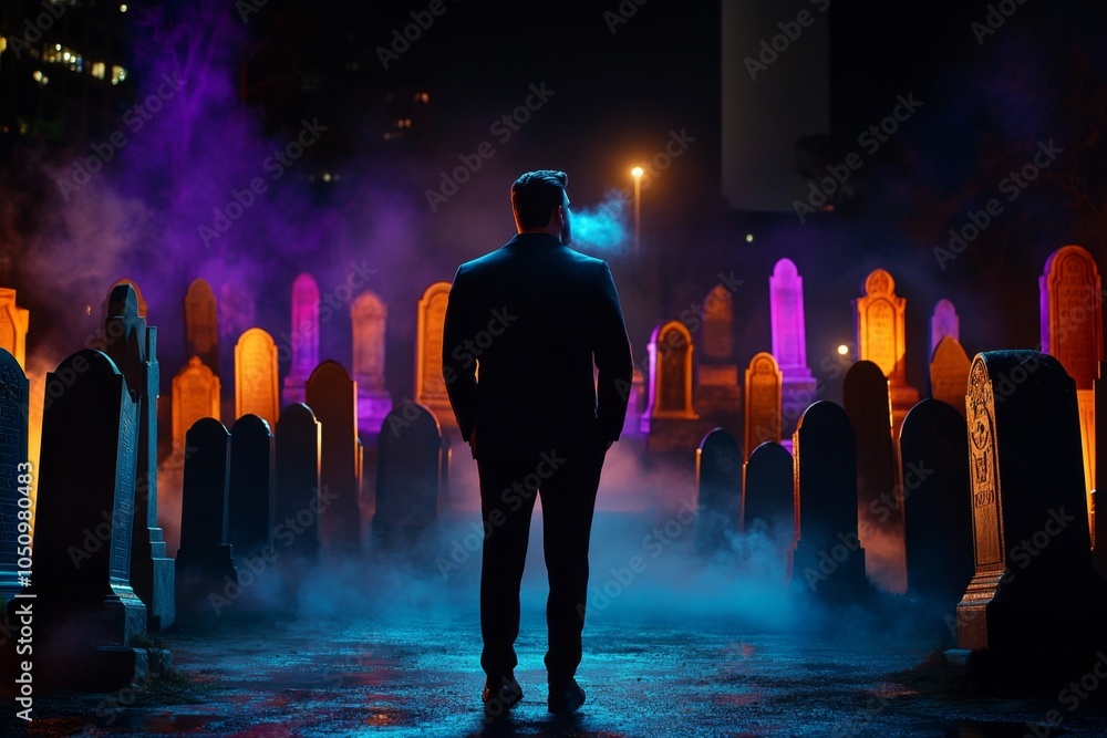 A vampire taking a deep breath of the night air, standing at the ...