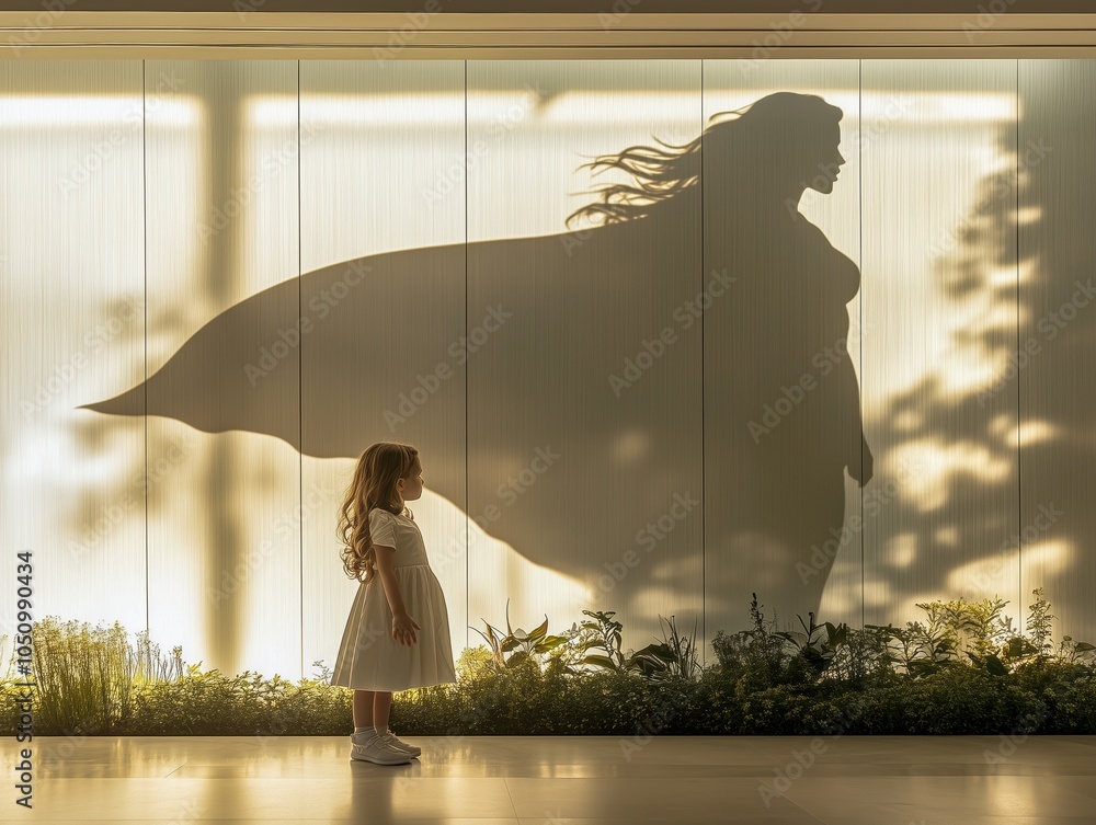 Little Girl Imagining Herself as a Superhero with a Powerful Shadow ...