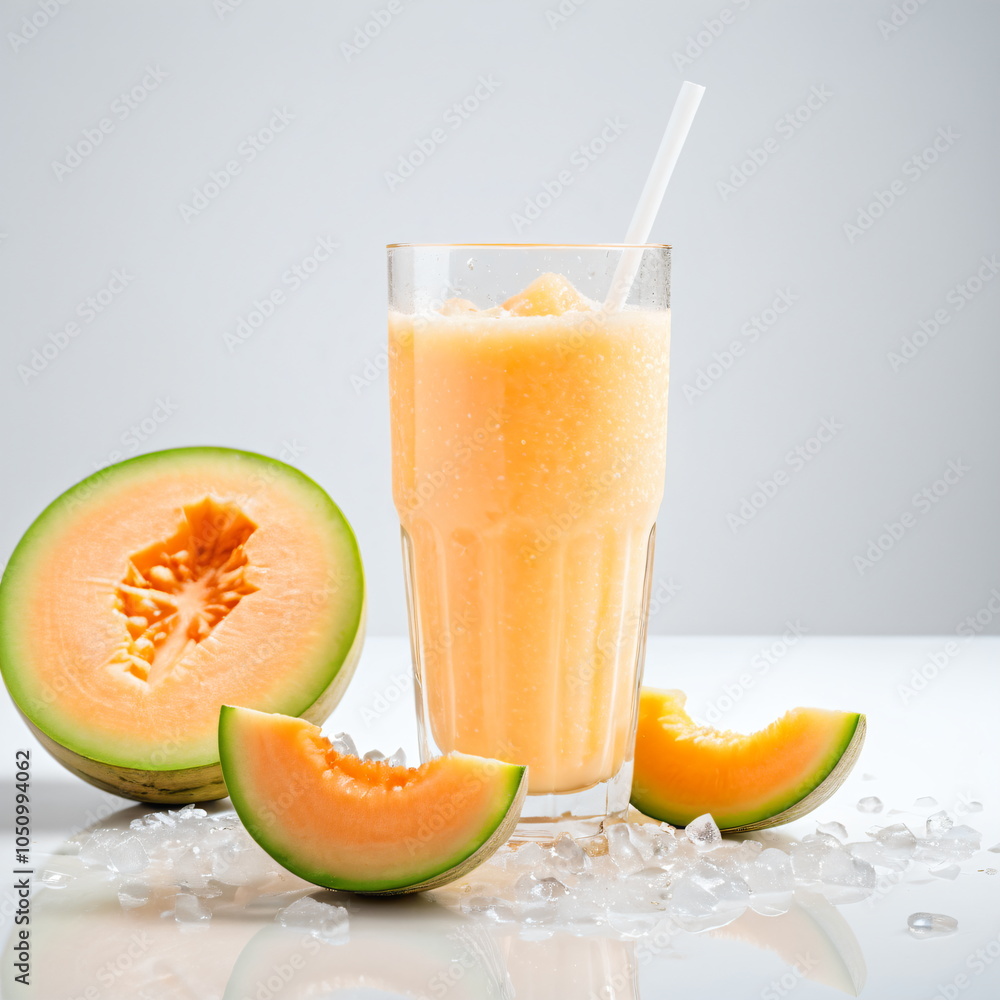 Cooling Cantaloupe Milk Melon Juice in a Glass with Crushed Ice ...