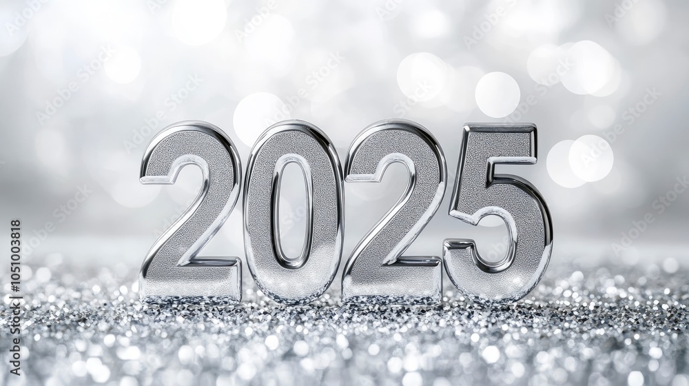 Silver numbers of year 2025 f white background, Happy New Year "2025 ...