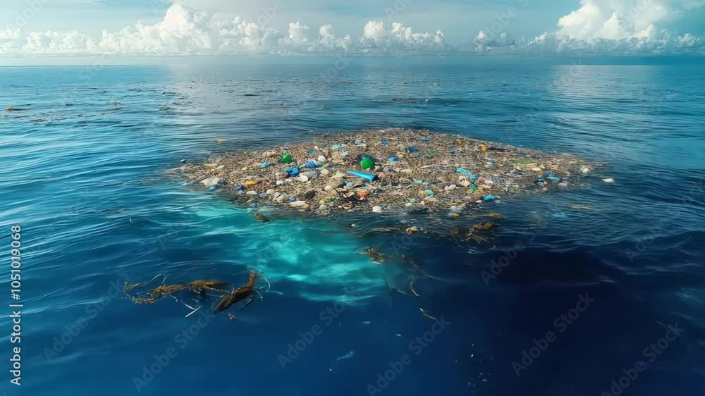 An aerial view of Plastic Island or Great Pacific Garbage Patch or ...