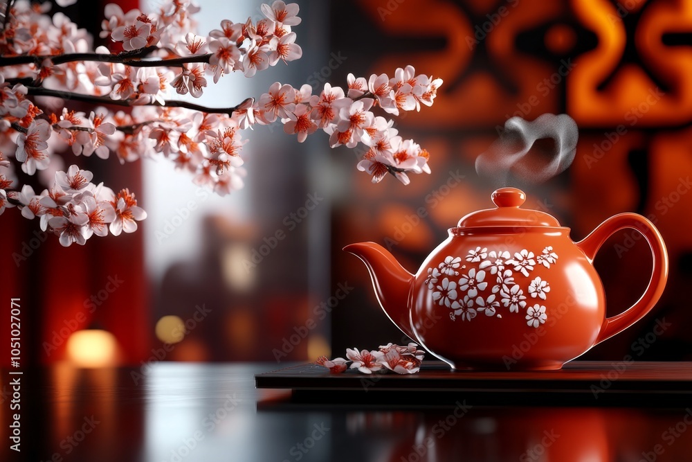 a 2D cartoon illustration of a pot of herbal tea with steam rising cozy ...