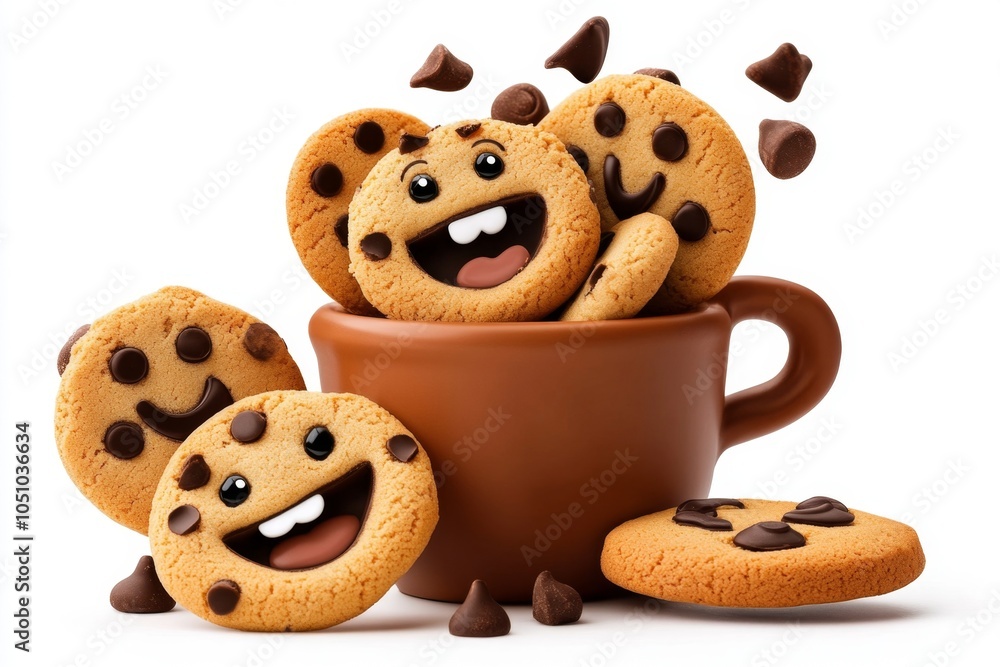 a 2D cartoon illustration of a cookie jar filled with cookies fun and ...