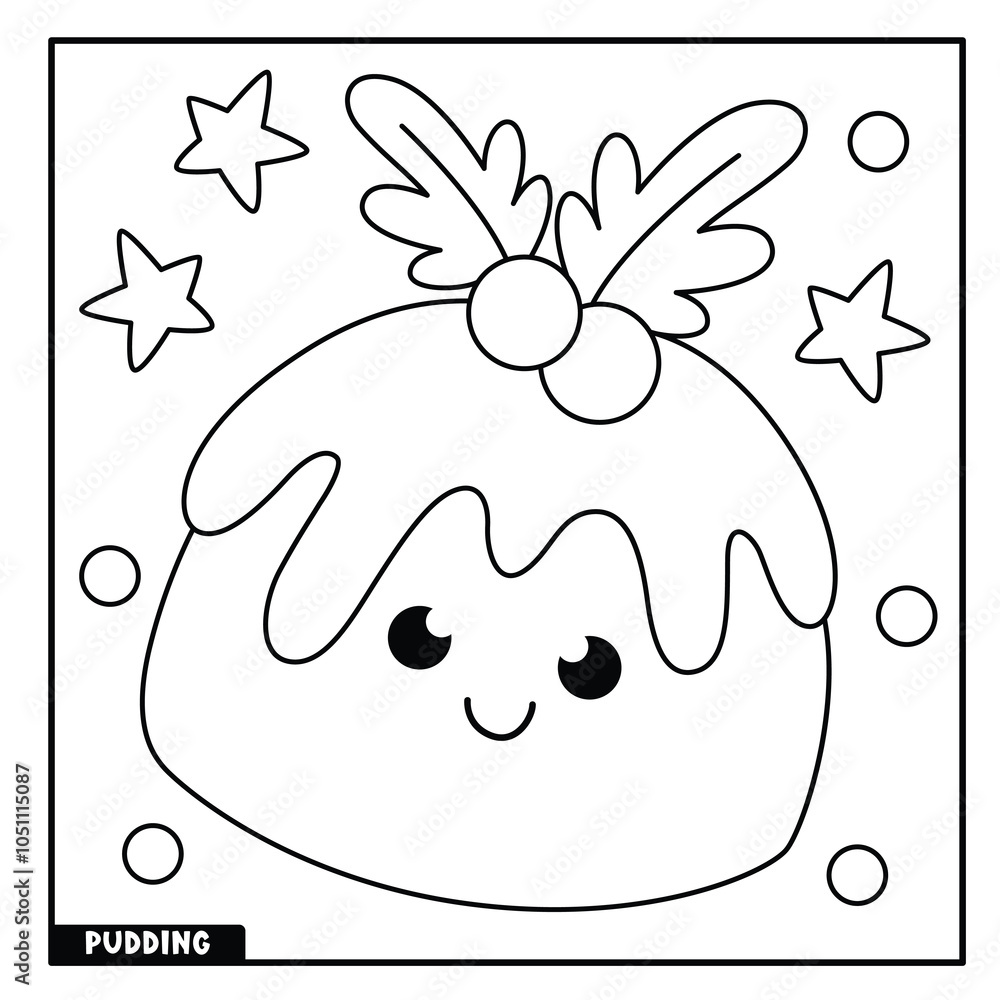 Christmas pudding coloring page for kids Stock Vector | Adobe Stock