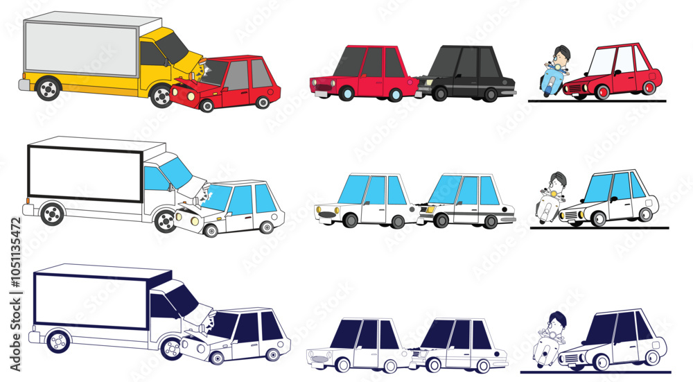 Car Crash Illustrations: A set of nine diverse cartoon illustrations ...