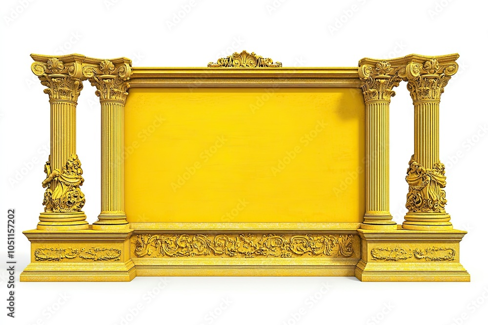luxury empty yellow leaderboard with golden lines, large pillars and ...