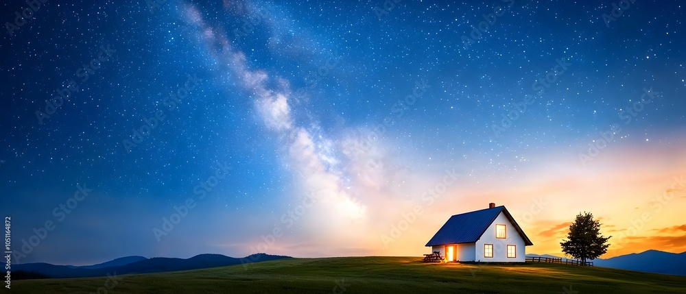 Quiet Rural Farmhouse Under the Majestic Milky Way Arch in the Starry Night Sky Stock Photo ...