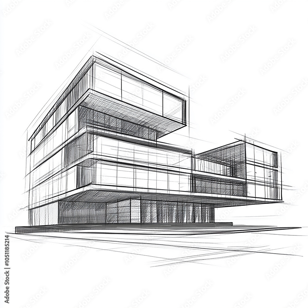 Modern Architecture building construction perspective design white ...