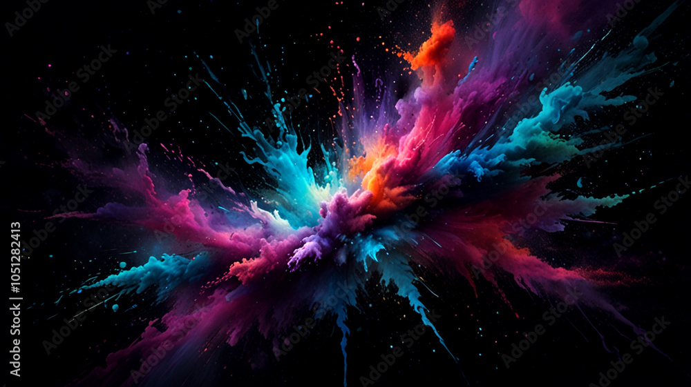 Abstract Vivid colorful Powder Explosion Art with Rainbow of Colors ...