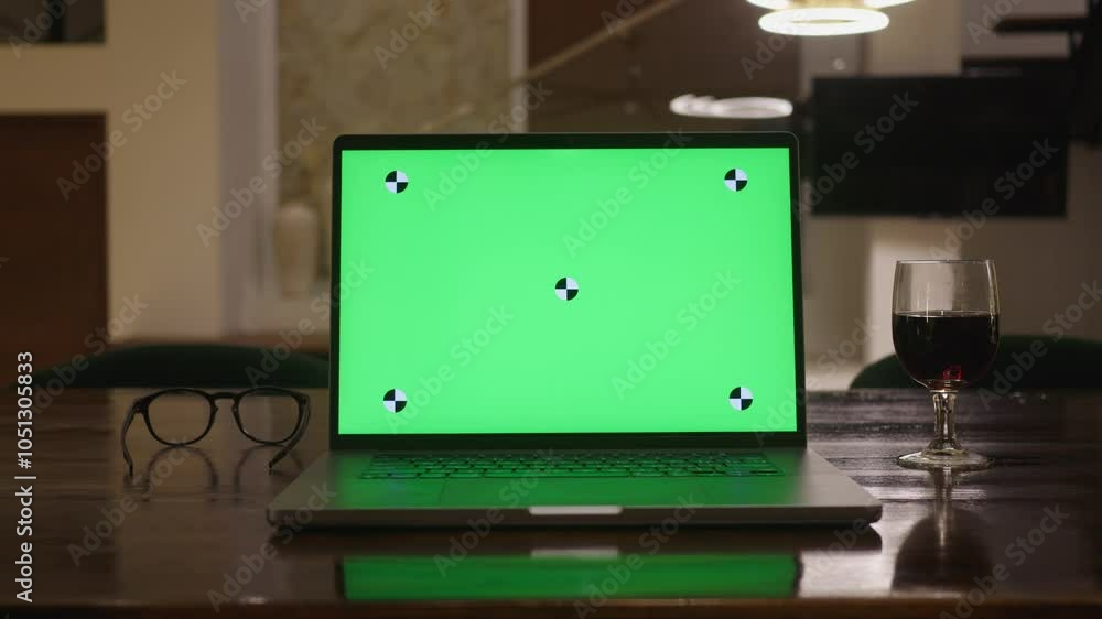 Laptop displaying green chroma key screen versatility of green screen technology for creators ...