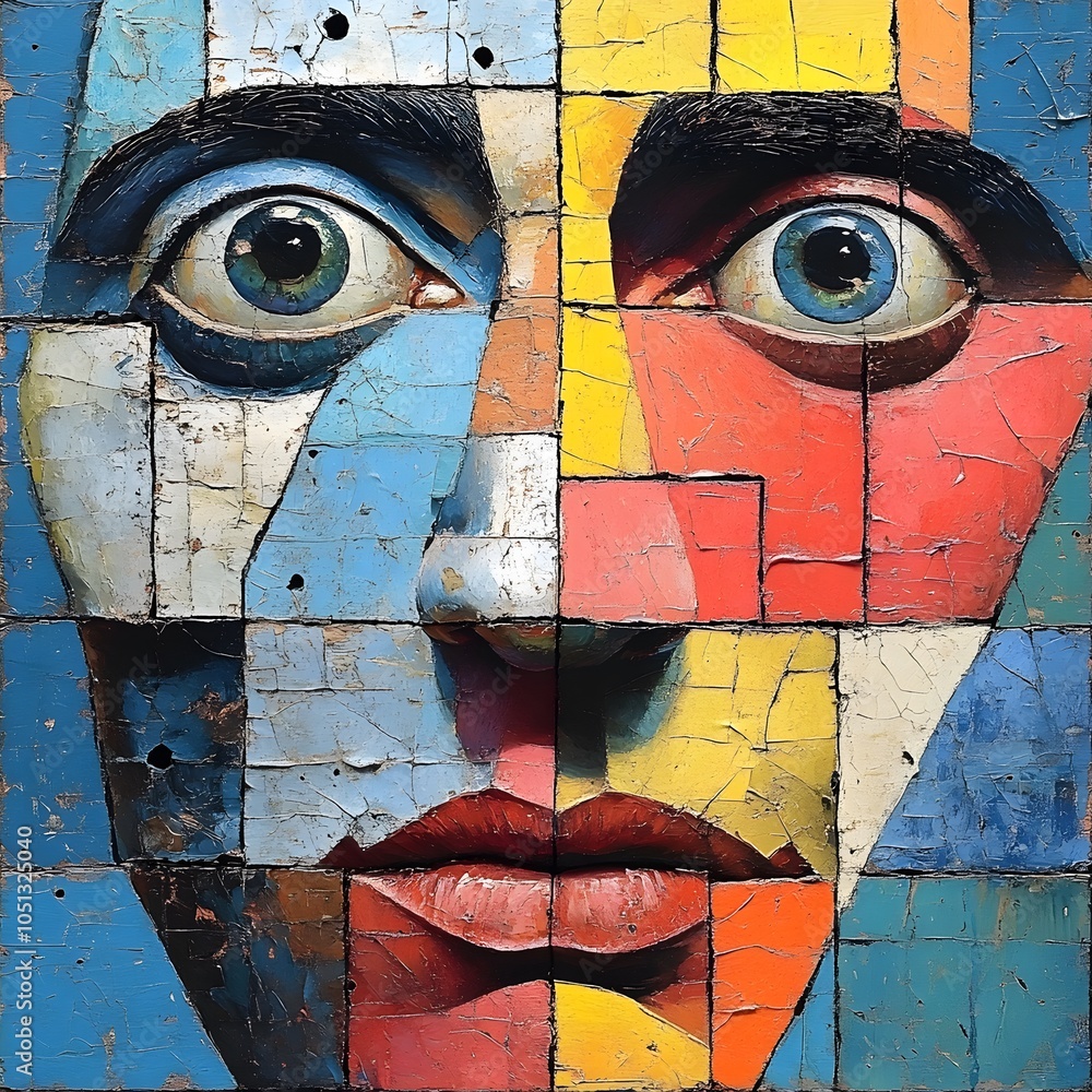 Abstract Cubist Portrait with Vibrant Geometric Patterns"This eye ...