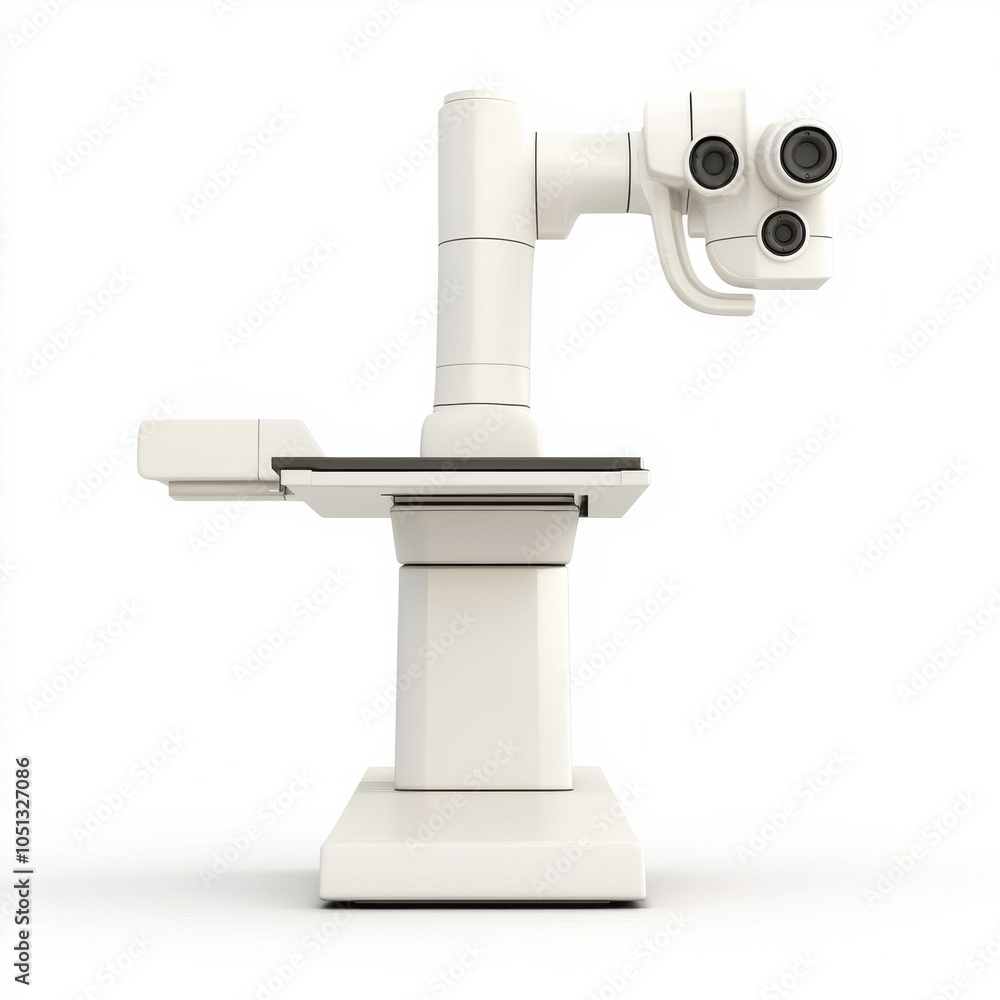 A modern medical microscope with dual optics, designed for detailed ...
