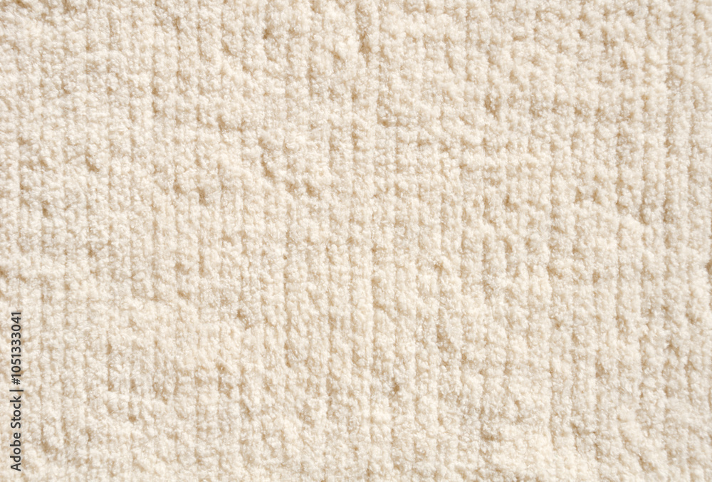 Sample of stocking stitch from plush yarn. Plush yarn of milky color ...