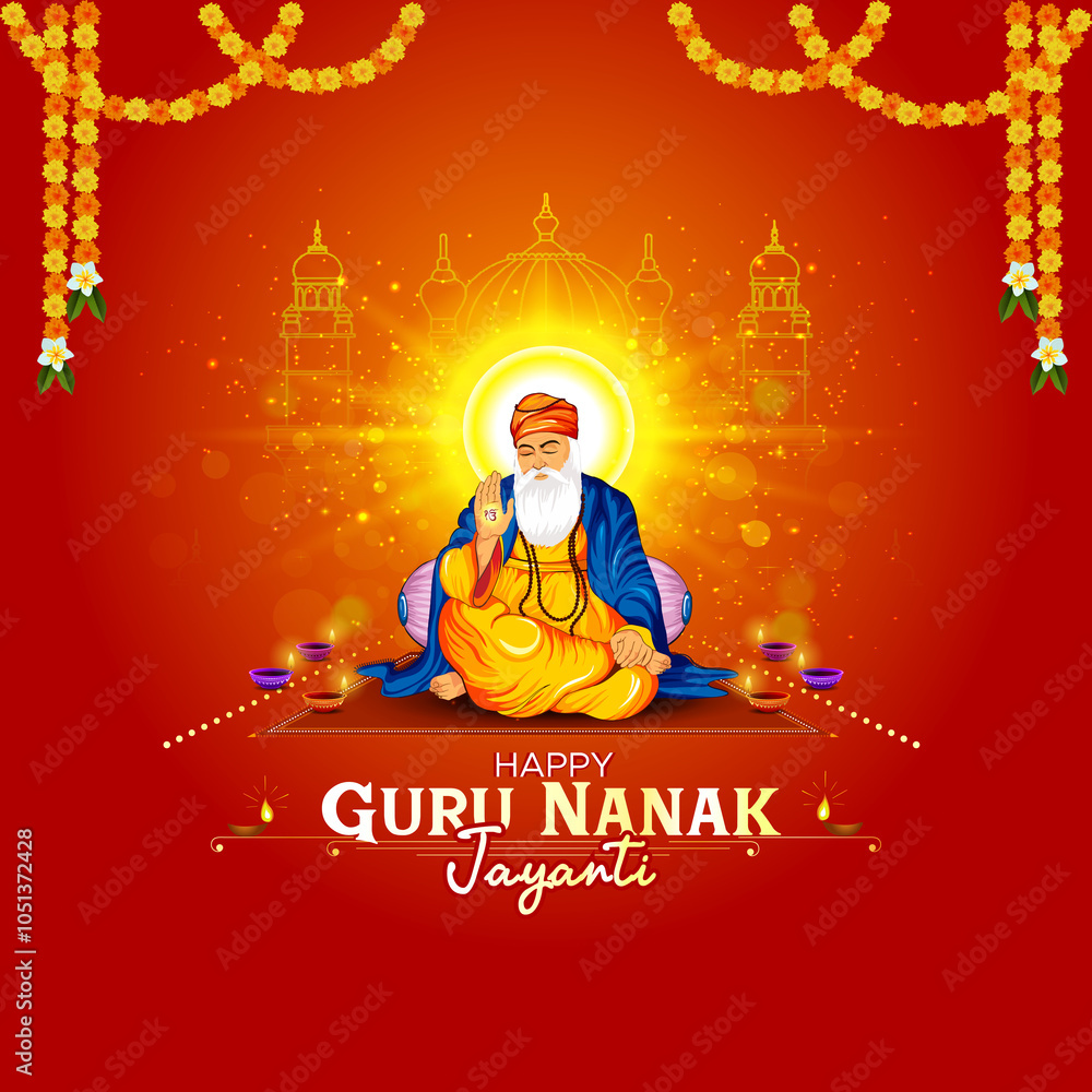 Vector illustration of Guru Nanak. Guru Nanak Jayanti or Gurpurab ...