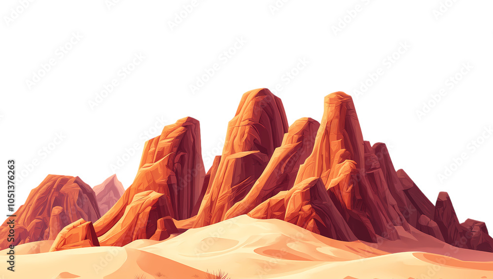 Towering Rock Formations in a Sandy Desert Vector Illustration isolated ...