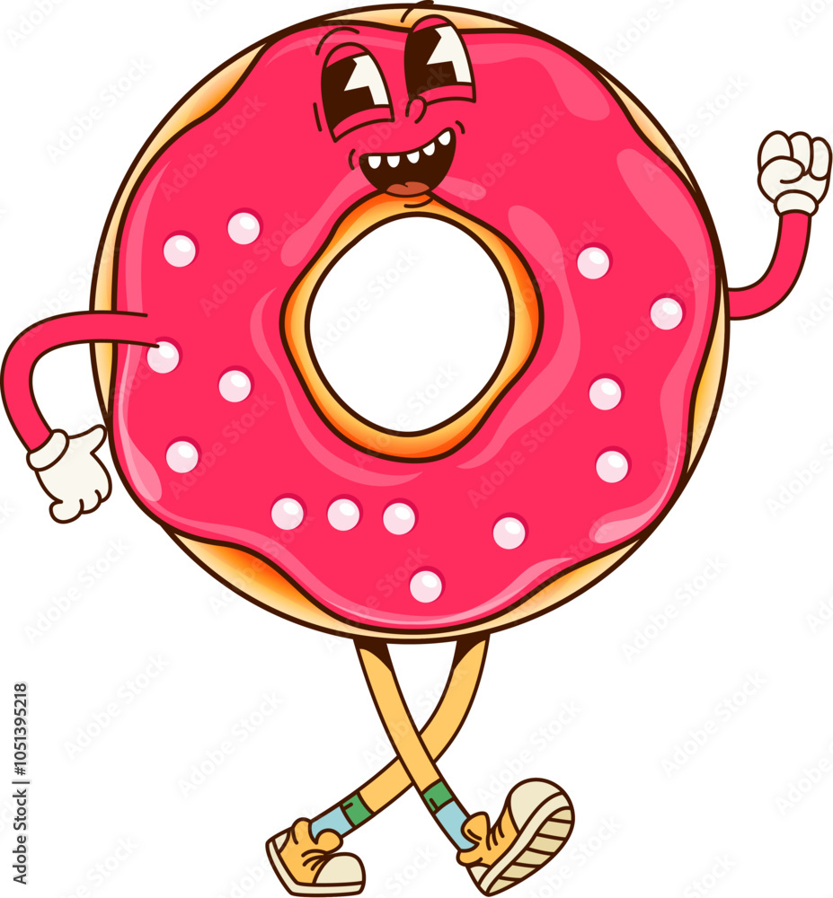 Groovy fast food donut character. Isolated cartoon vector energetic ...