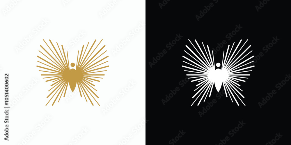 Angel vector logo design with butterfly wings light beam in modern ...