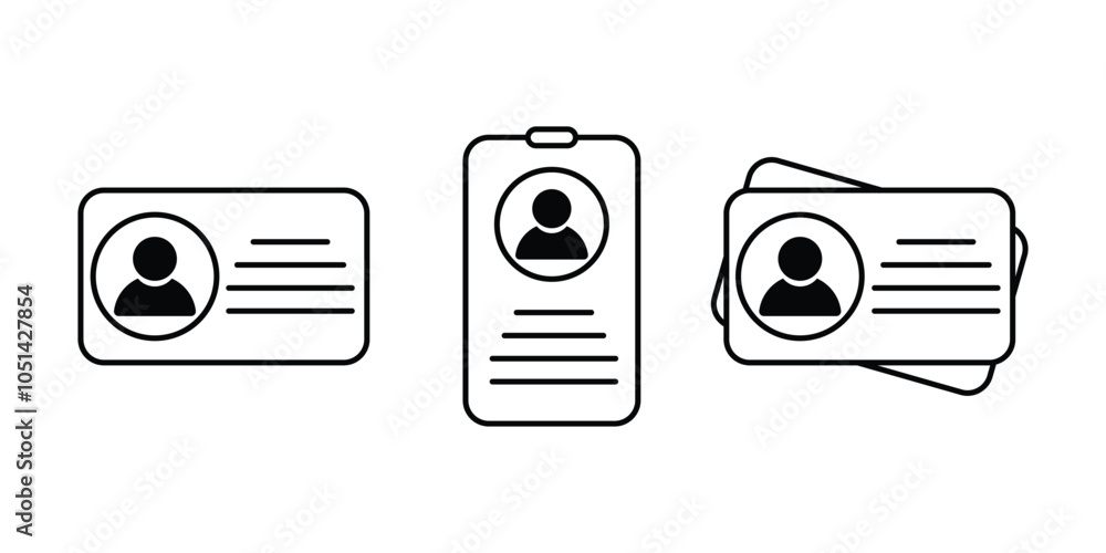 ID Card icon set. Driver's license Identification card icon symbol in ...