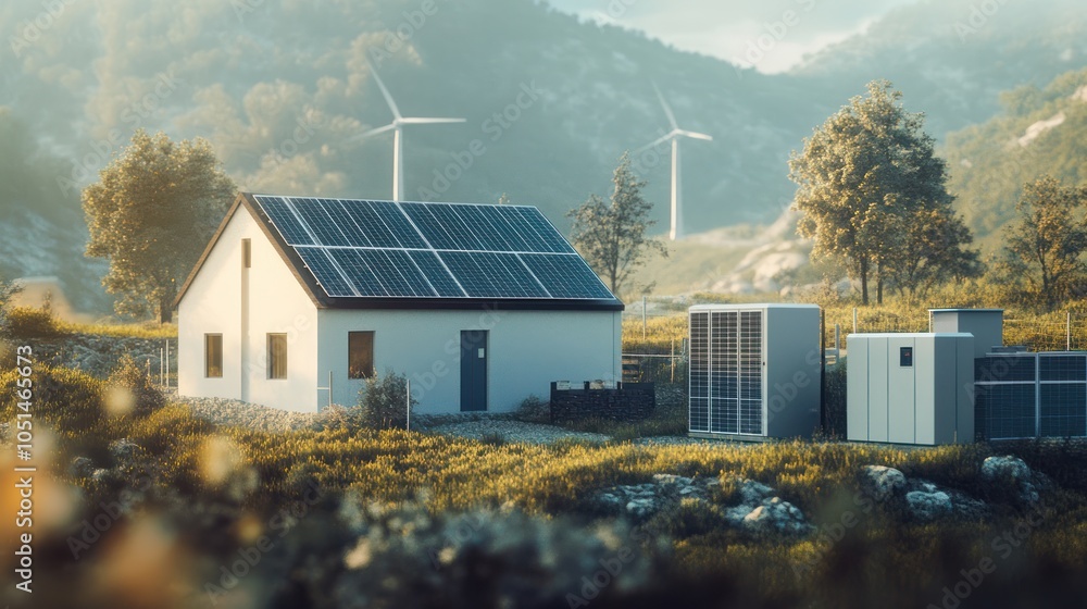 A modern microgrid setup in a rural village, combining renewable energy ...