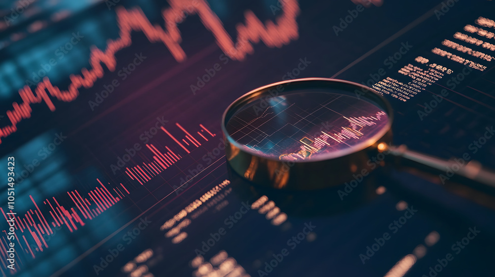 Analyzing financial data with magnifying glass reveals market trends ...