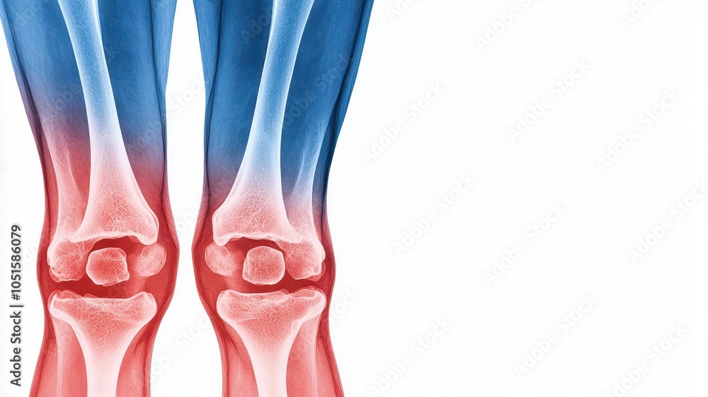 Xray of inflamed knee bones with visible swelling, inflamed joints ...