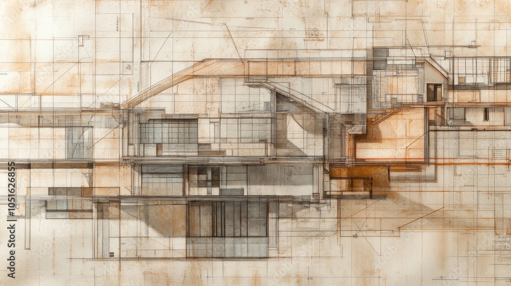 A close-up of architectural plans showing both floor layouts and cross ...