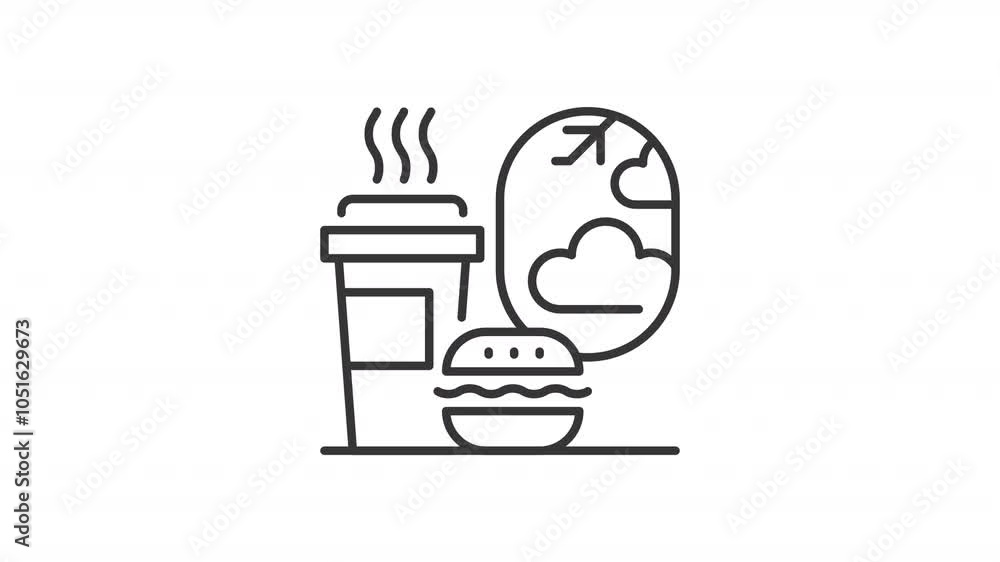Inflight catering line animation. Animated coffee with burger in front ...