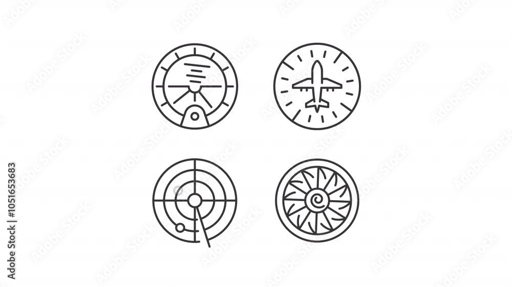 Animated plane instruments icons. Cockpit dashboard line animation ...