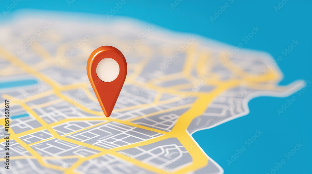 GPS map illustration featuring a prominently pinned location ...