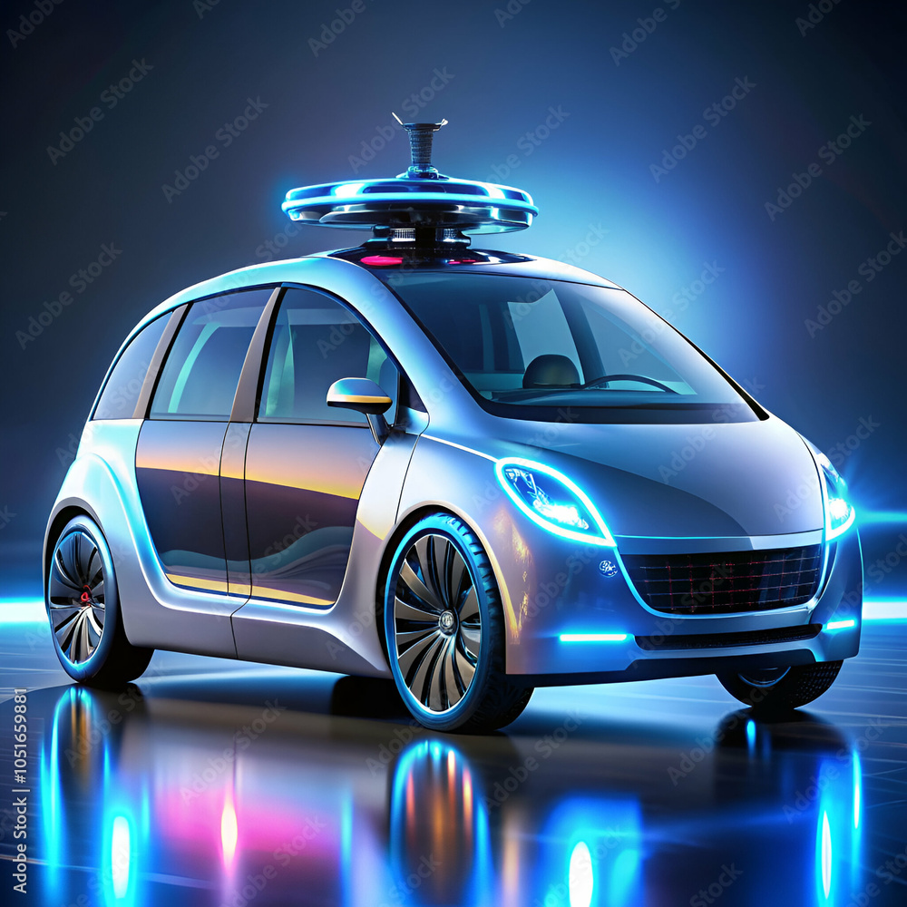 A realistic, futuristic 3D model of an automobile featuring automatic ...