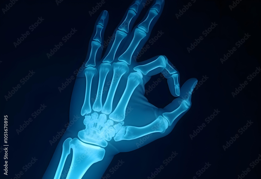detailed x ray image of human hand making OK gesture, showcasing ...