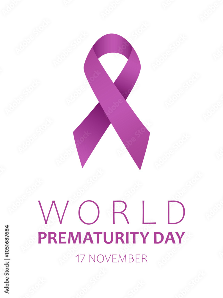 Purple ribbon and text World Prematurity Day, 17 november isolated on ...