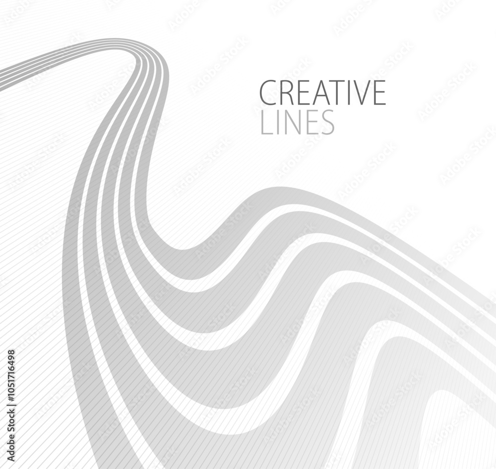 Lines in perspective vector abstract background in light grey and white ...