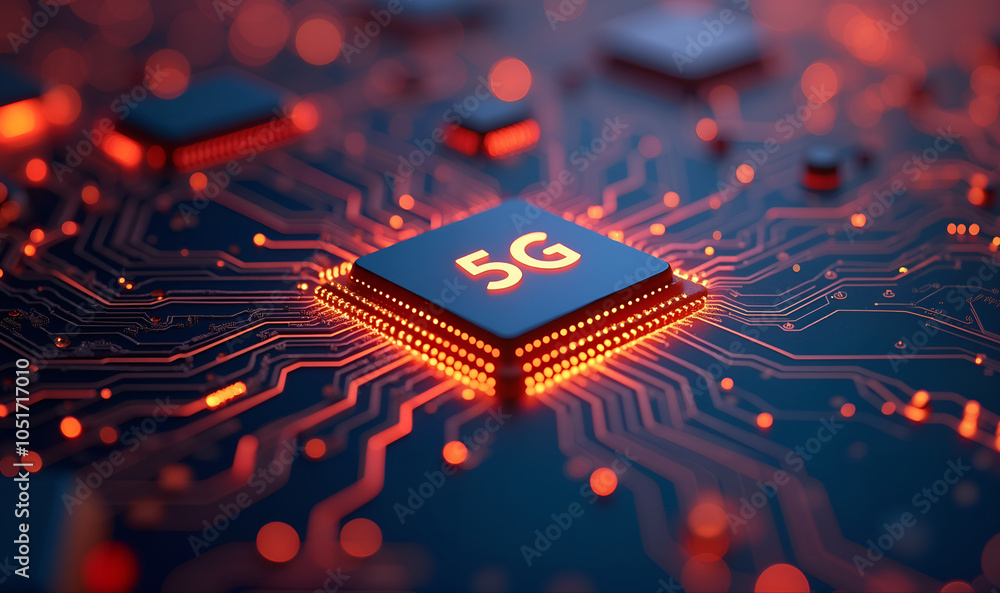 A modern processor that uses 5G technology on an electric circuit board ...