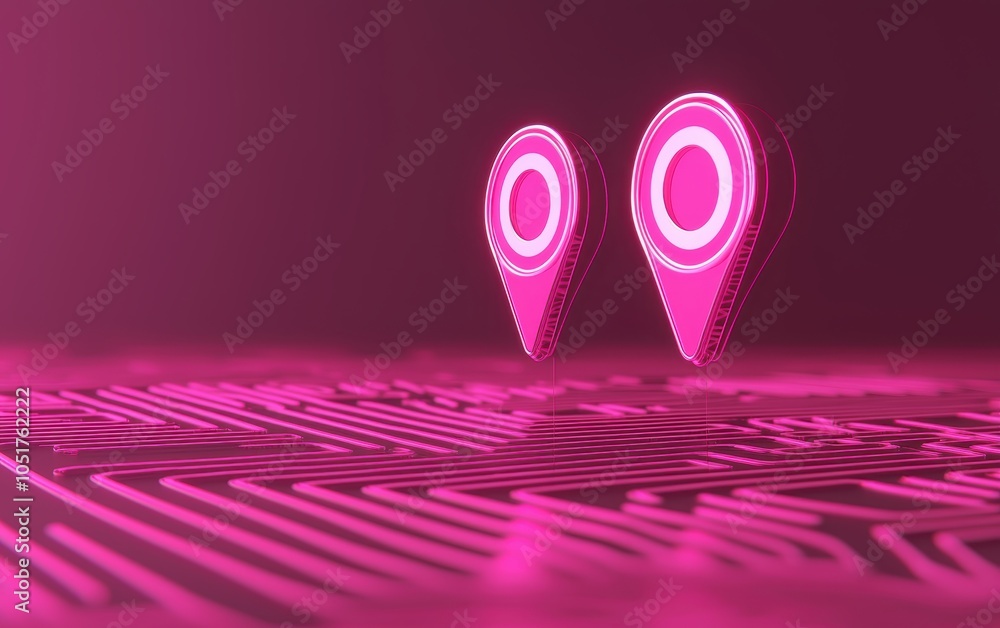 Neon city map overlay with pins marking strategic locations, showcasing ...